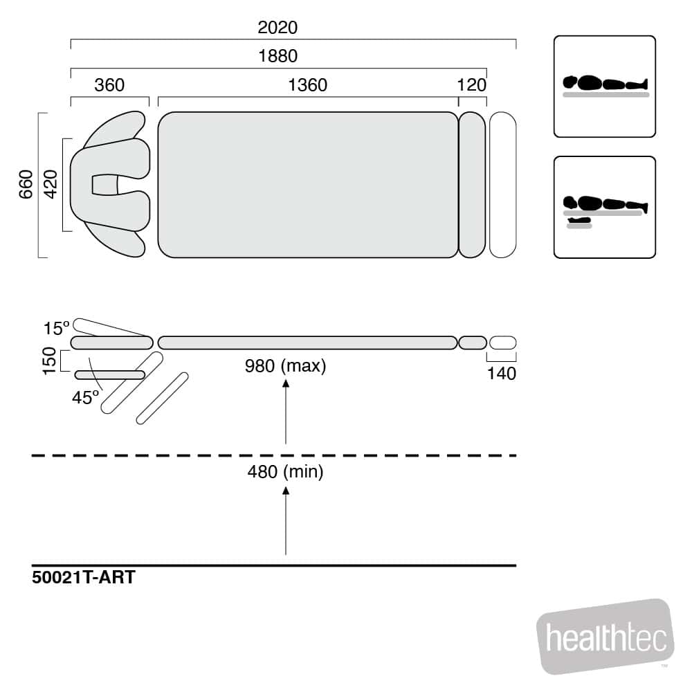 Healthtec SX ART Deluxe Therapy Table with Extendable Foot Rest ...