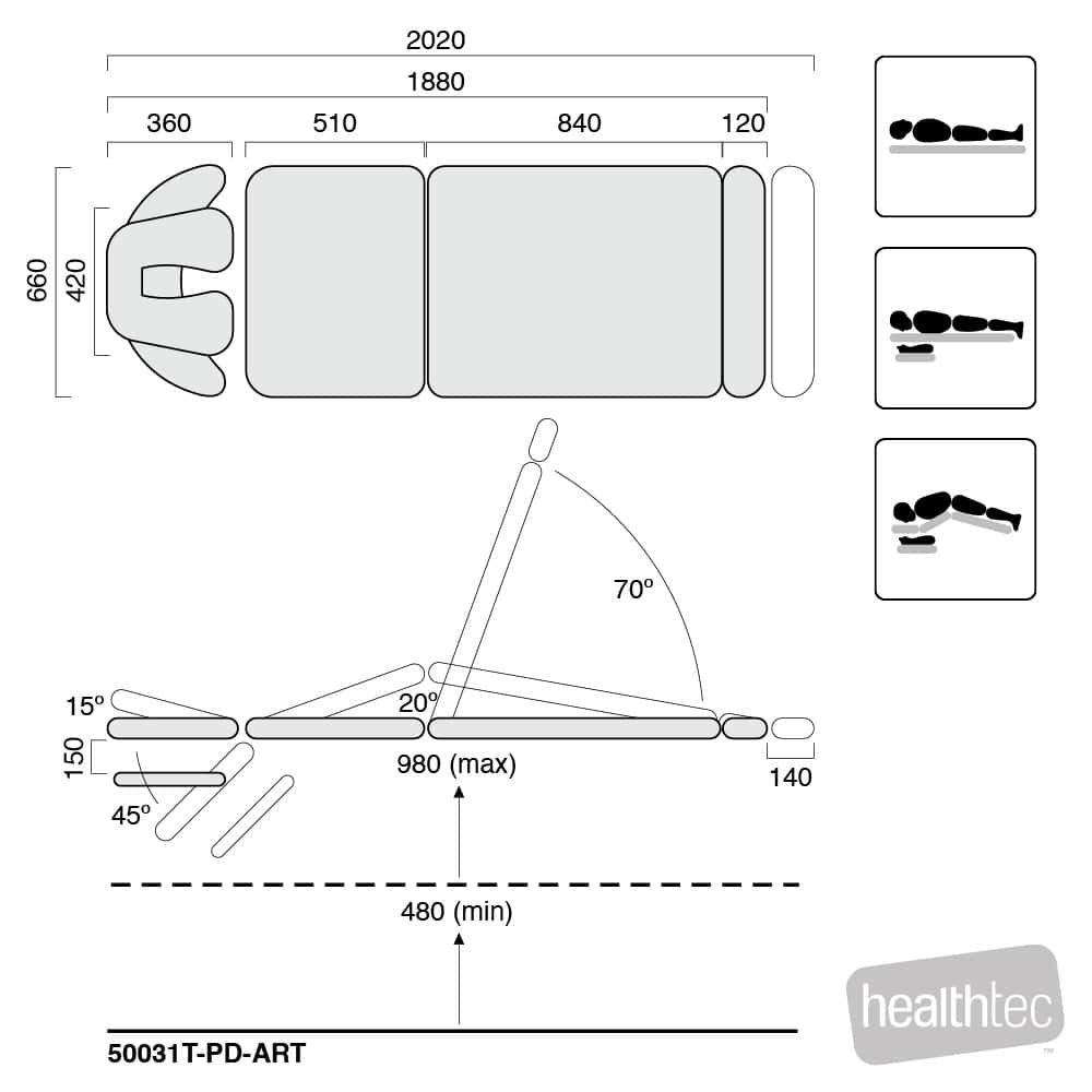 Healthtec SX ART Deluxe Therapy Table with Mid-Lift and Extendable Foot ...